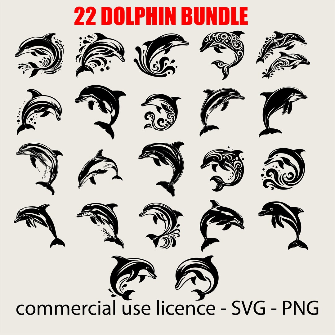 22 Dolphin Svg Bundle, Funny Sea Animal Svg, Dolphin Silhouette Clipart ...