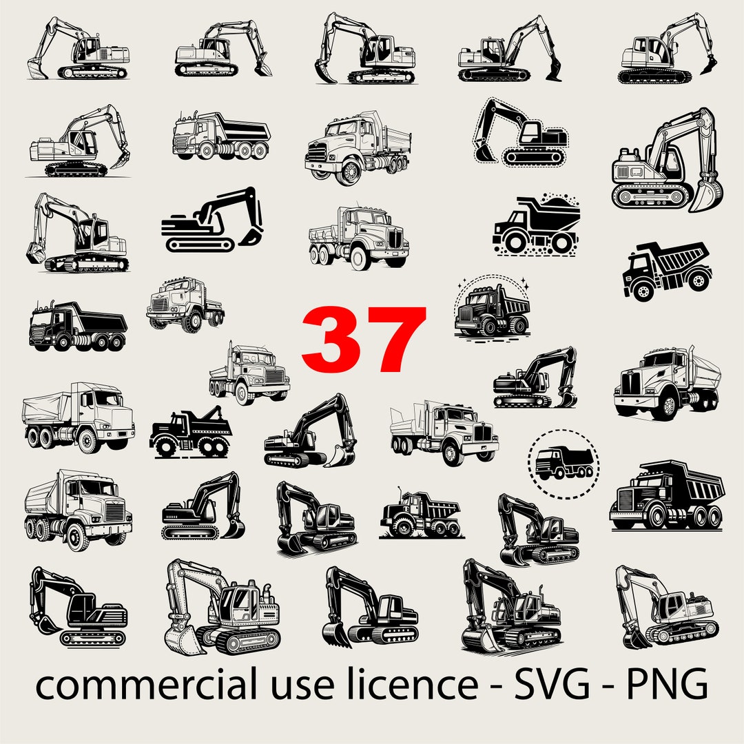37 Unique Designs Excavator Svg Bundle, Backhoe Svg, Dump Truck Bundle ...