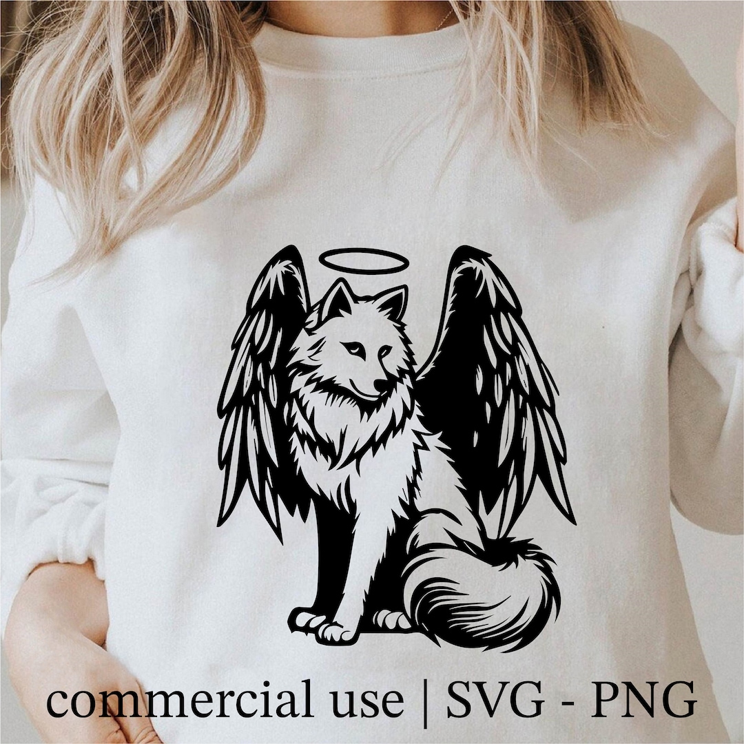 Wolf Angel Wings Svg, Wolf With Wings Svg, Wolf Svg Black and White ...