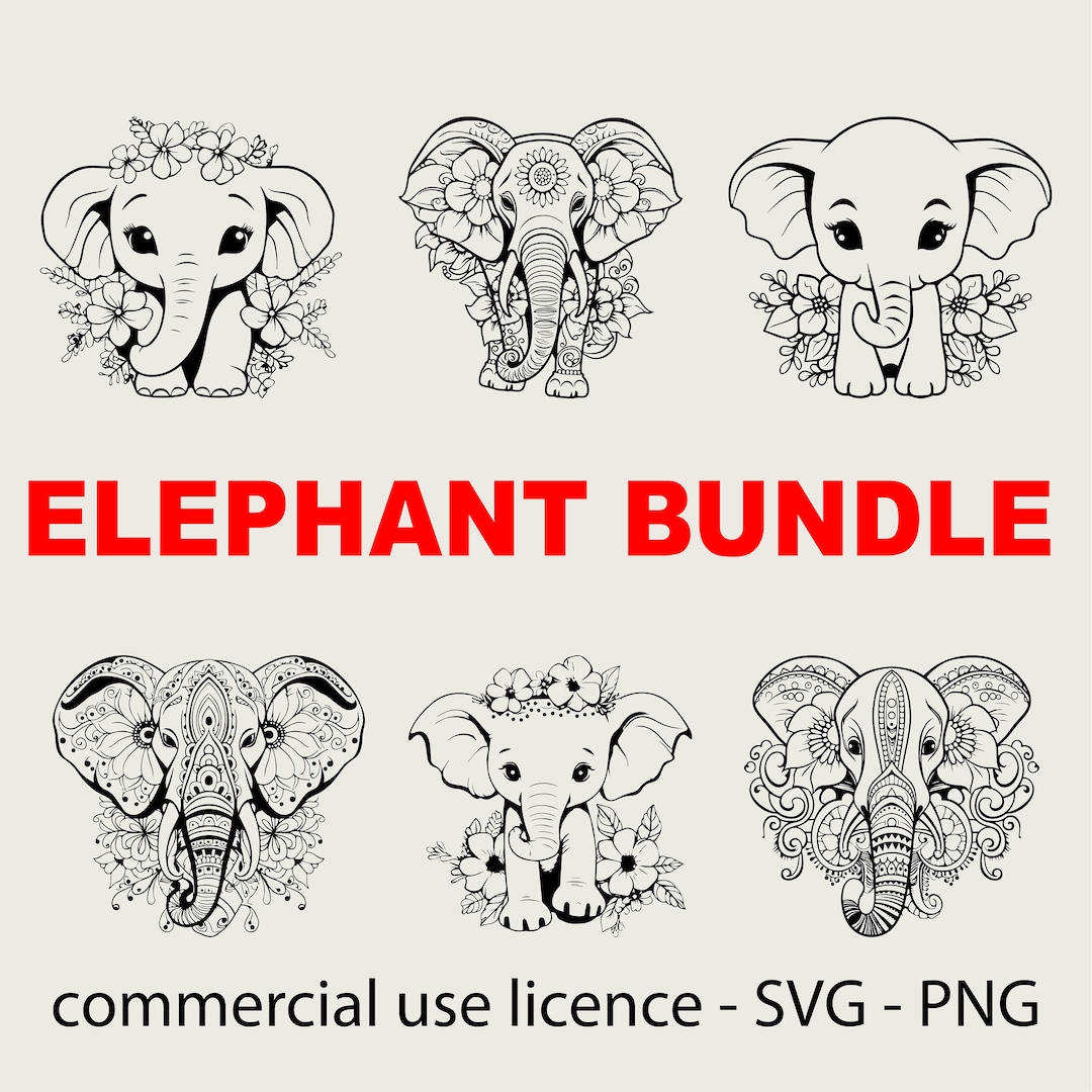 Unique Elephant Bundle Svg, Mandala Animal Bundle Png, Cute Elephant ...