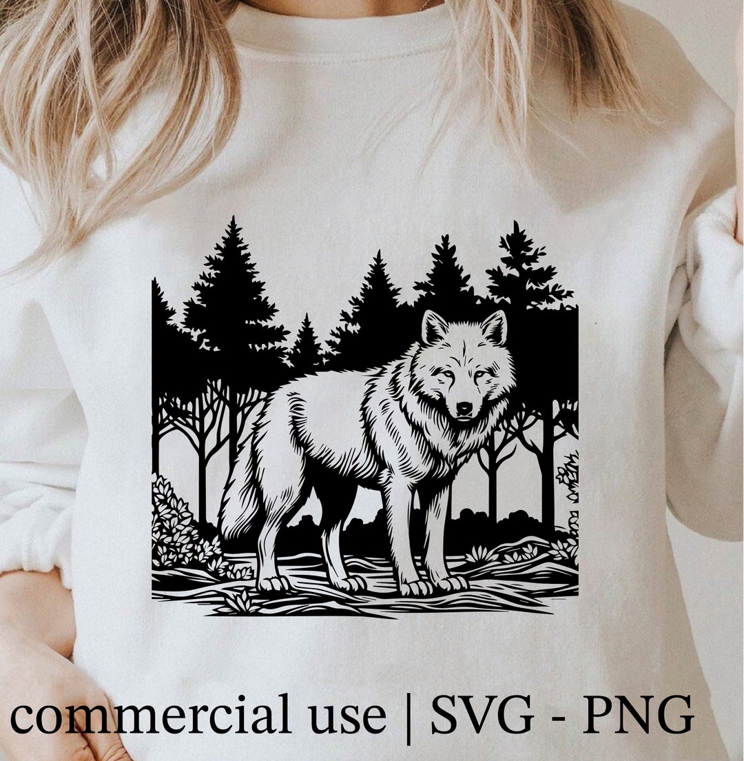 Wolf Svg, Wolf With Forest Svg, Wolf Svg Black and White Cricut, Svg ...