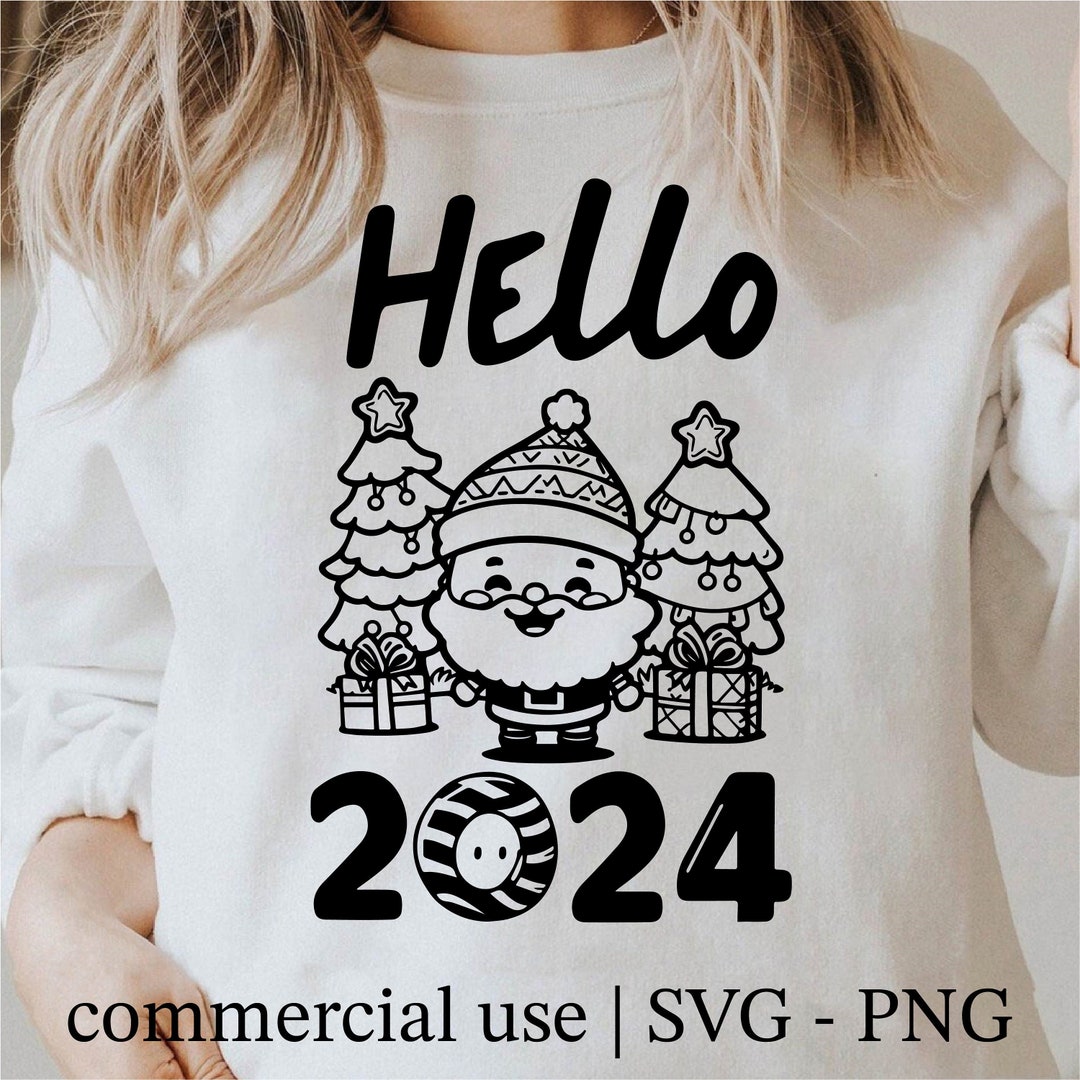 Cute Hello 2024 Svg, Happy New Year Svg, Hllo 2024 Png, Cute Santa ...