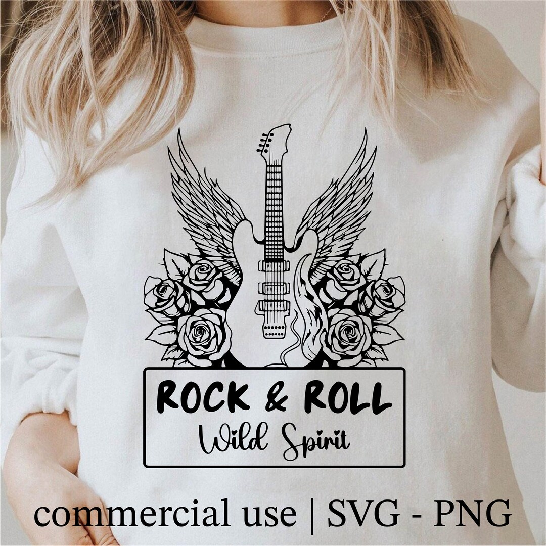Wild Spirit Svg, Rock and Roll Svg, Boho Floral Guitar Svg, Rose Flower ...