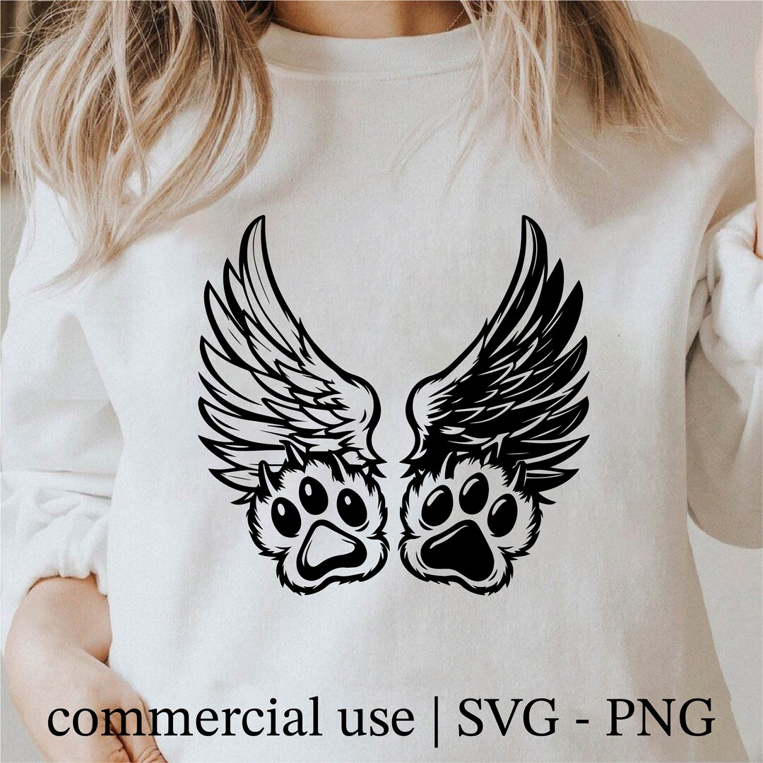 Pata de lobo con alas de ángel svg, ángel de pata de lobo png, silueta ...