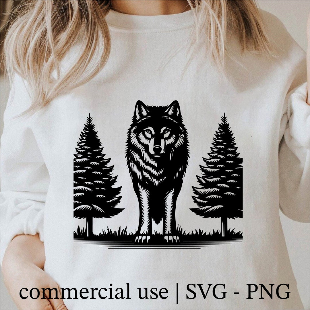 Lobo svg, lobo con bosque svg, lobo svg blanco y negro cricut, archivo ...