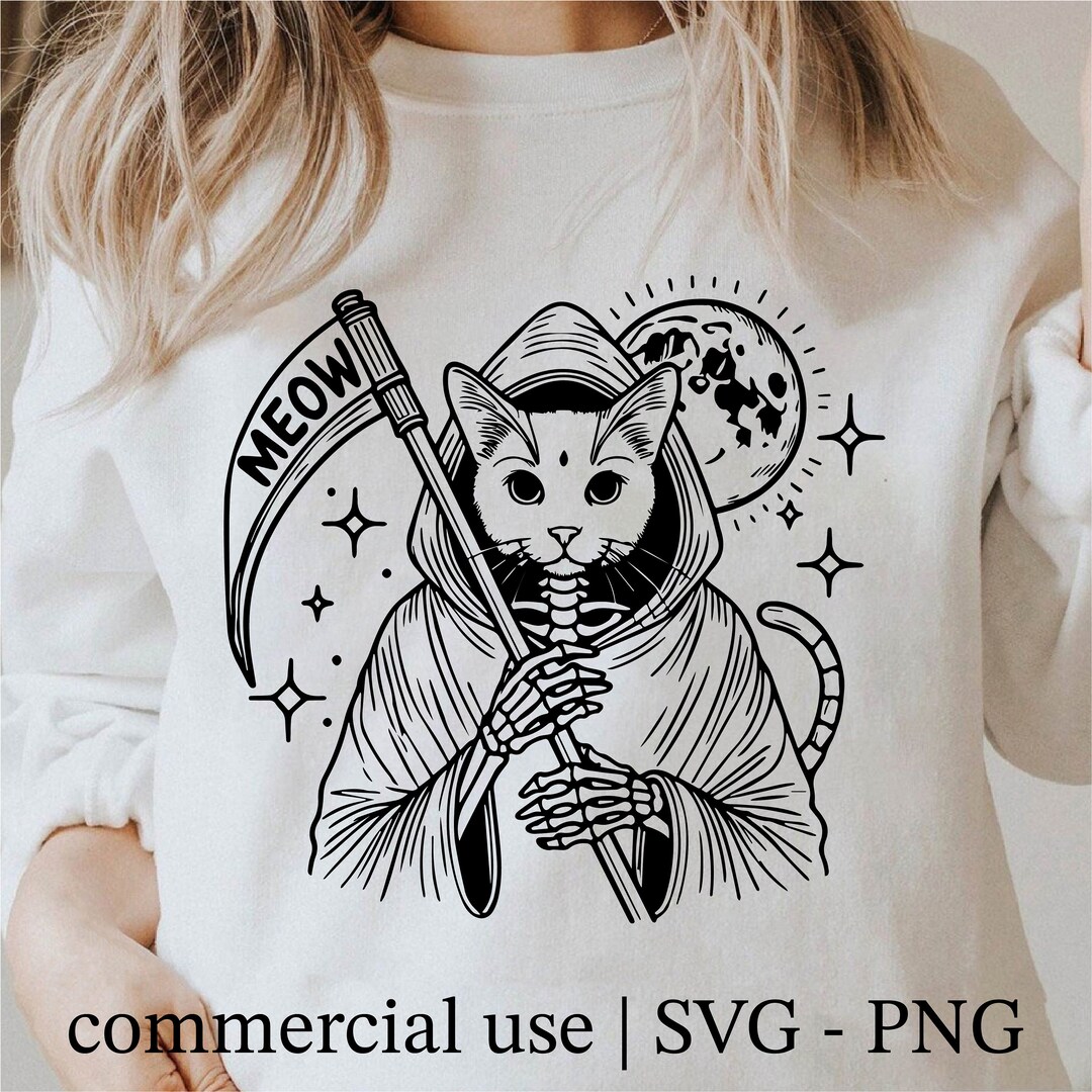 Cat Grim Reaper Svg, Funny Black Cat Svg, Meow Png, Cat Silhouette Svg ...