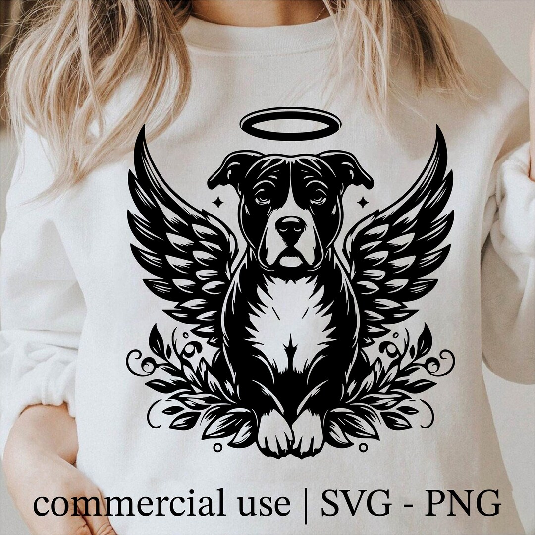 Pitbull Angel Wings Svg, Pitbull Svg Black and White Cricut, Angel ...