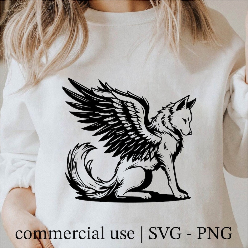 Wolf Angel Wings Svg Wolf With Wings Svg Wolf Svg Black and - Etsy