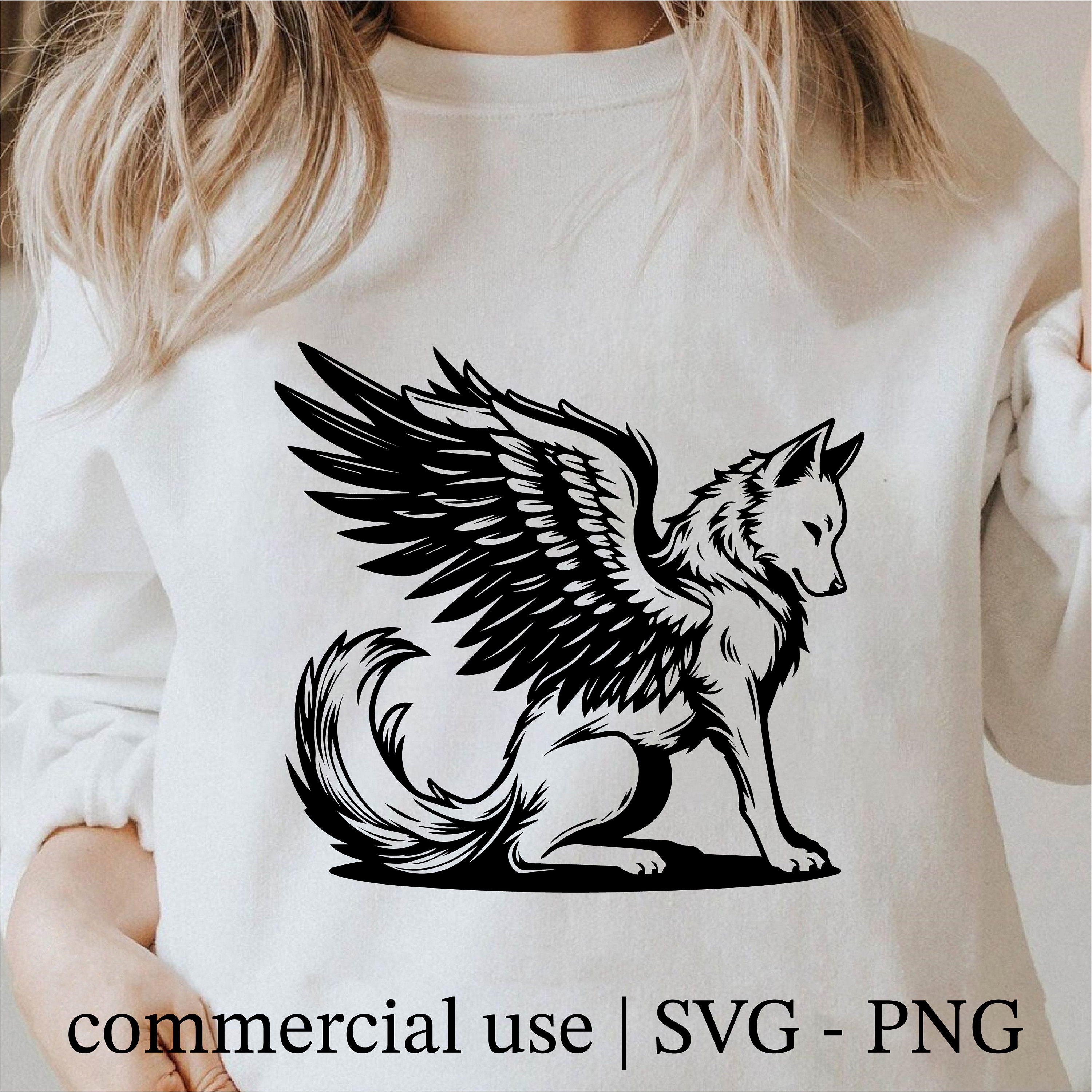 Wolf Angel Wings Svg, Wolf With Wings Svg, Wolf Svg Black and White ...