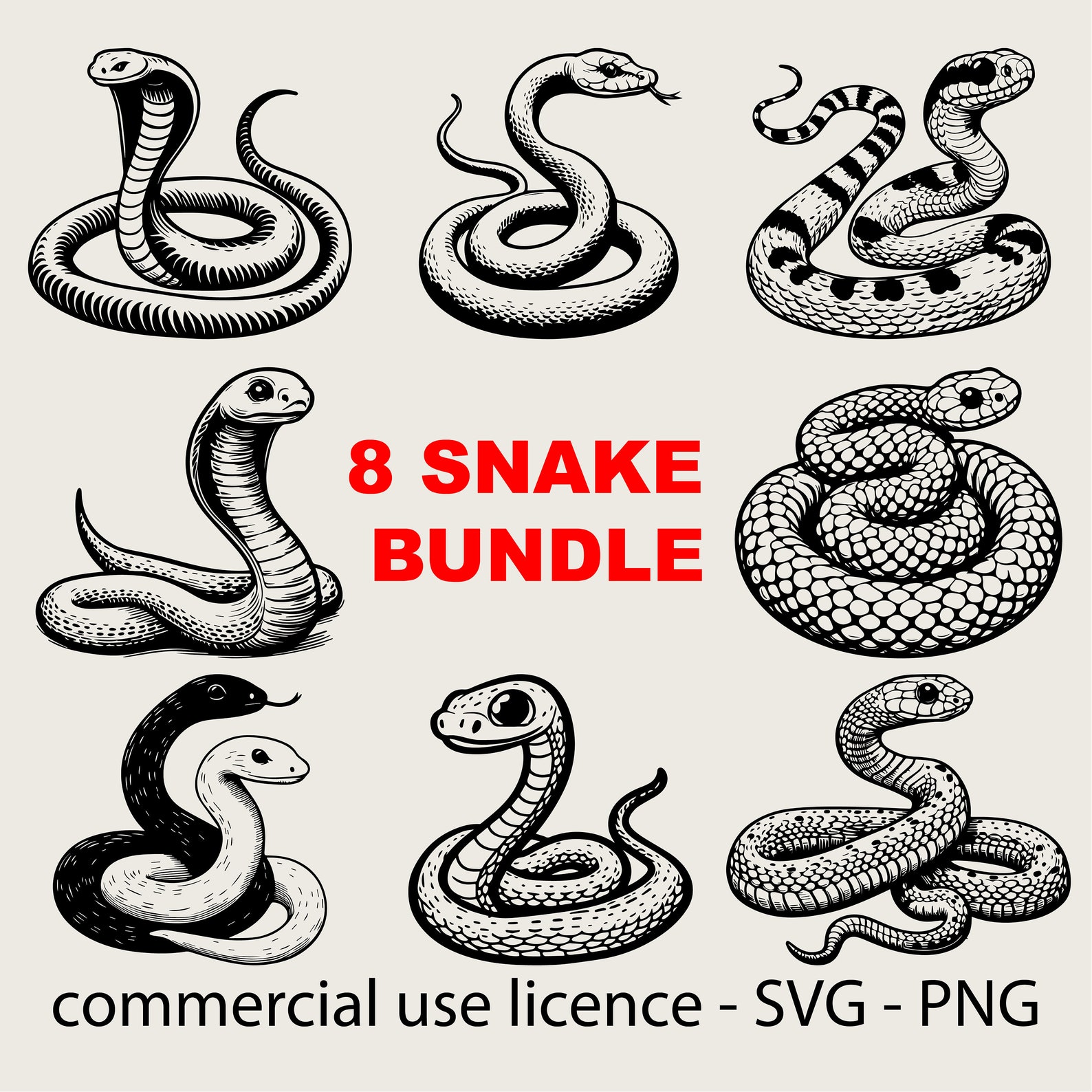 Unique Snake Svg Bundle, King Cobra Svg, Python Svg, Boa Serpent Viper ...