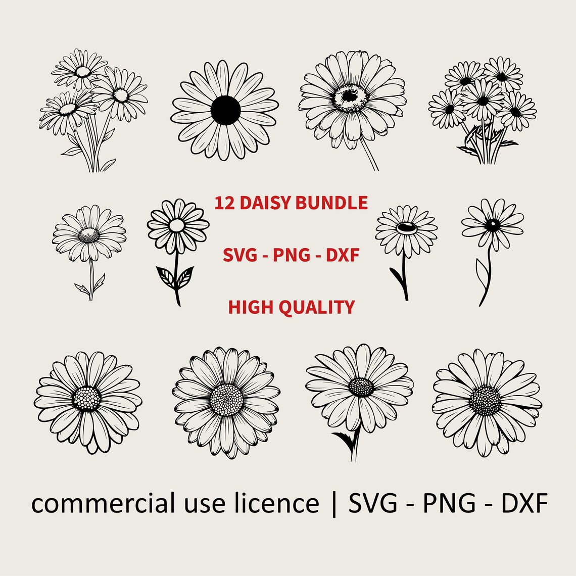 12 Pieces in Bundle Daisy Flower Svg, Png, Dxf, Daisies Svg for Shirt ...