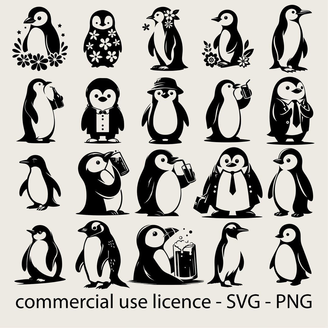 Penguin Svg Bundle, Cute Penguin Png, Penguin Silhouette Clipart, Cool ...