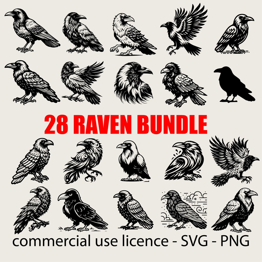 28 Raven Svg Bundle, Ravens Png, Raven Silhouette Clipart, Raven Head ...