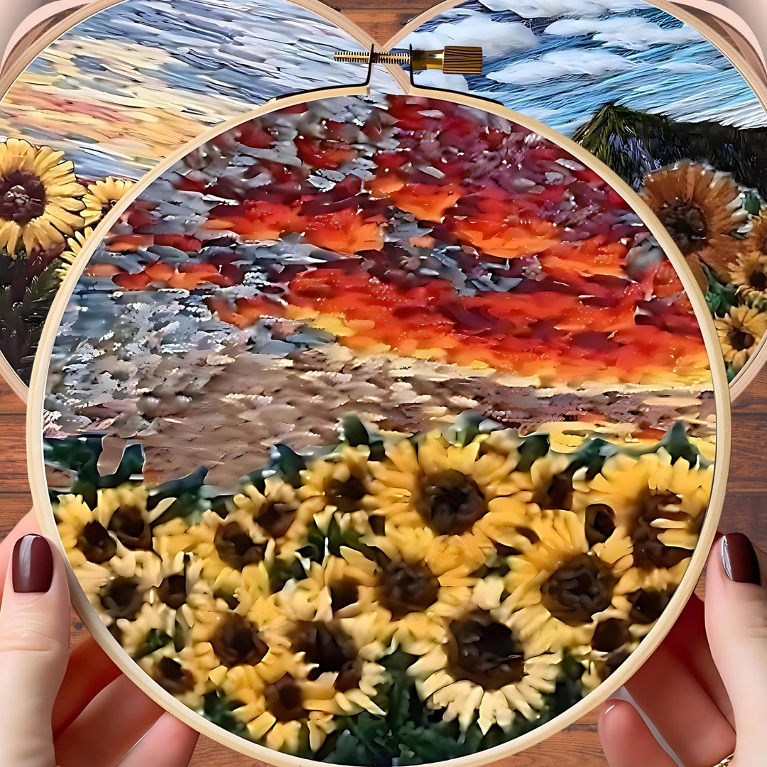 Sunflower Embroidery Kit, DIY Embroidery Kit, Embroidery Kit Flowers ...