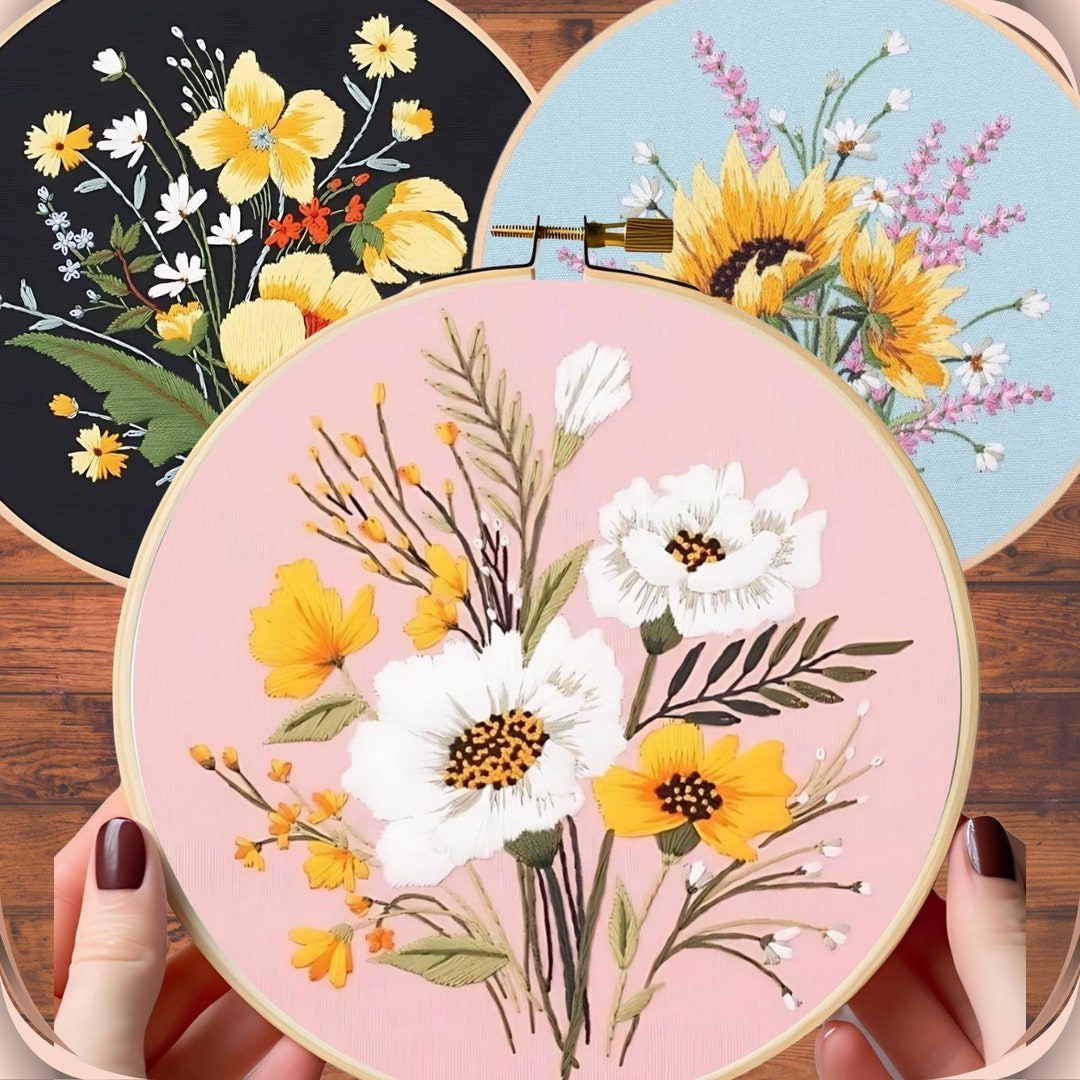 Flower Embroidery Kit, DIY Embroidery Kit, Embroidery Kit Flowers ...