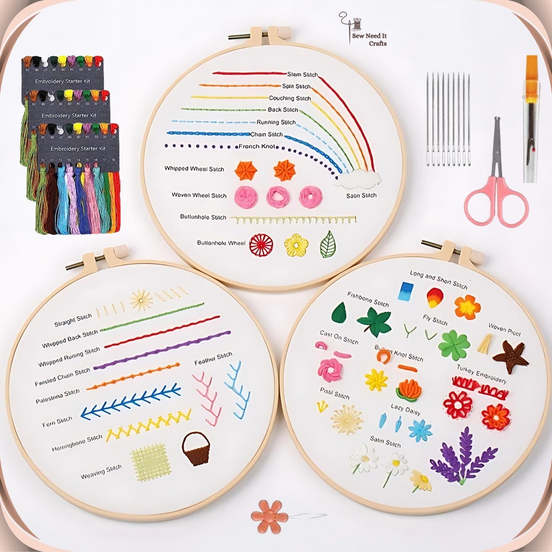 3 Set Beginner Embroidery Kit, Embroidery Starter Kit, Modern ...