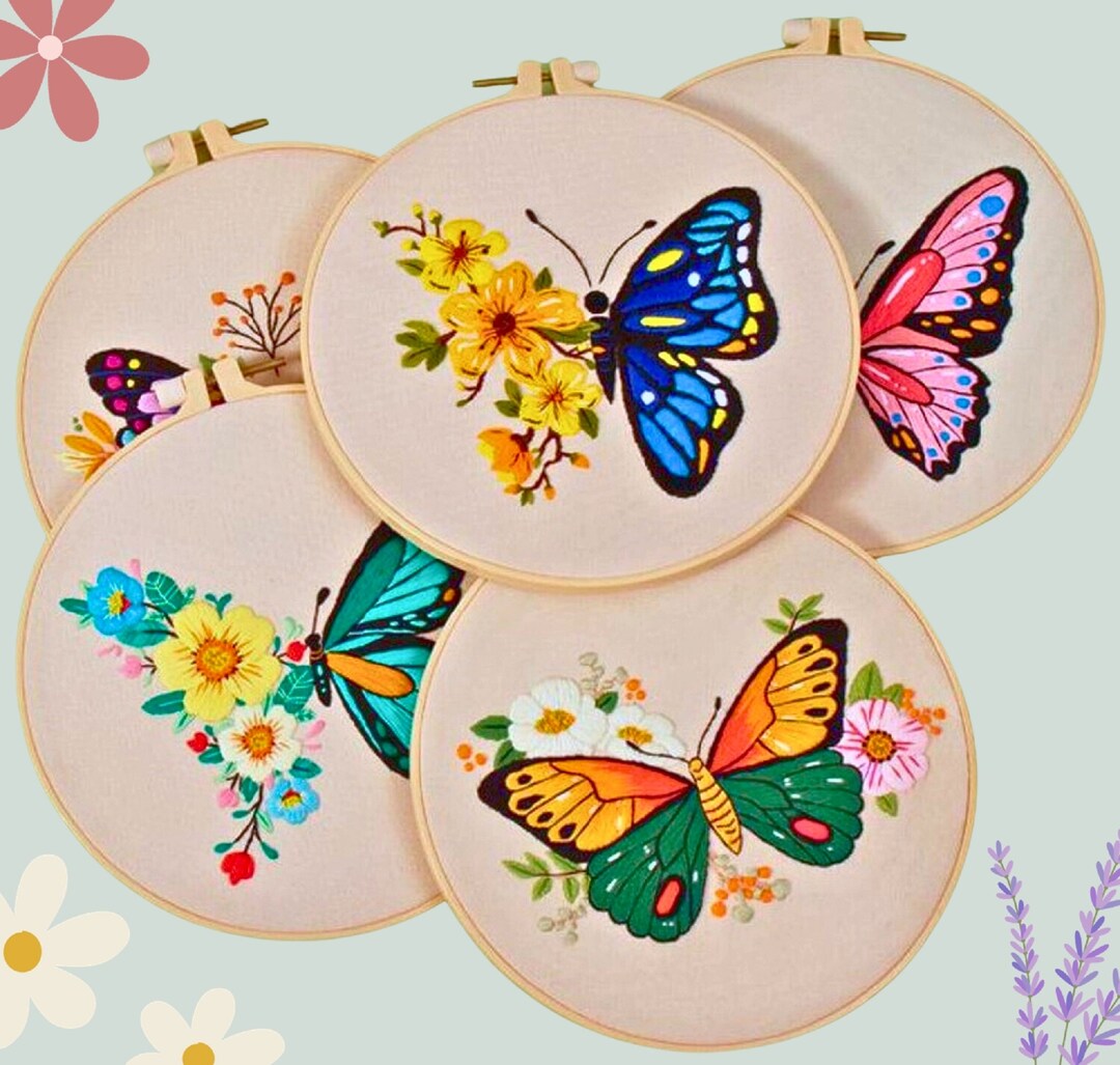 Butterfly Hand Embroidery Kit, Embroidery Starter Kit, Modern ...