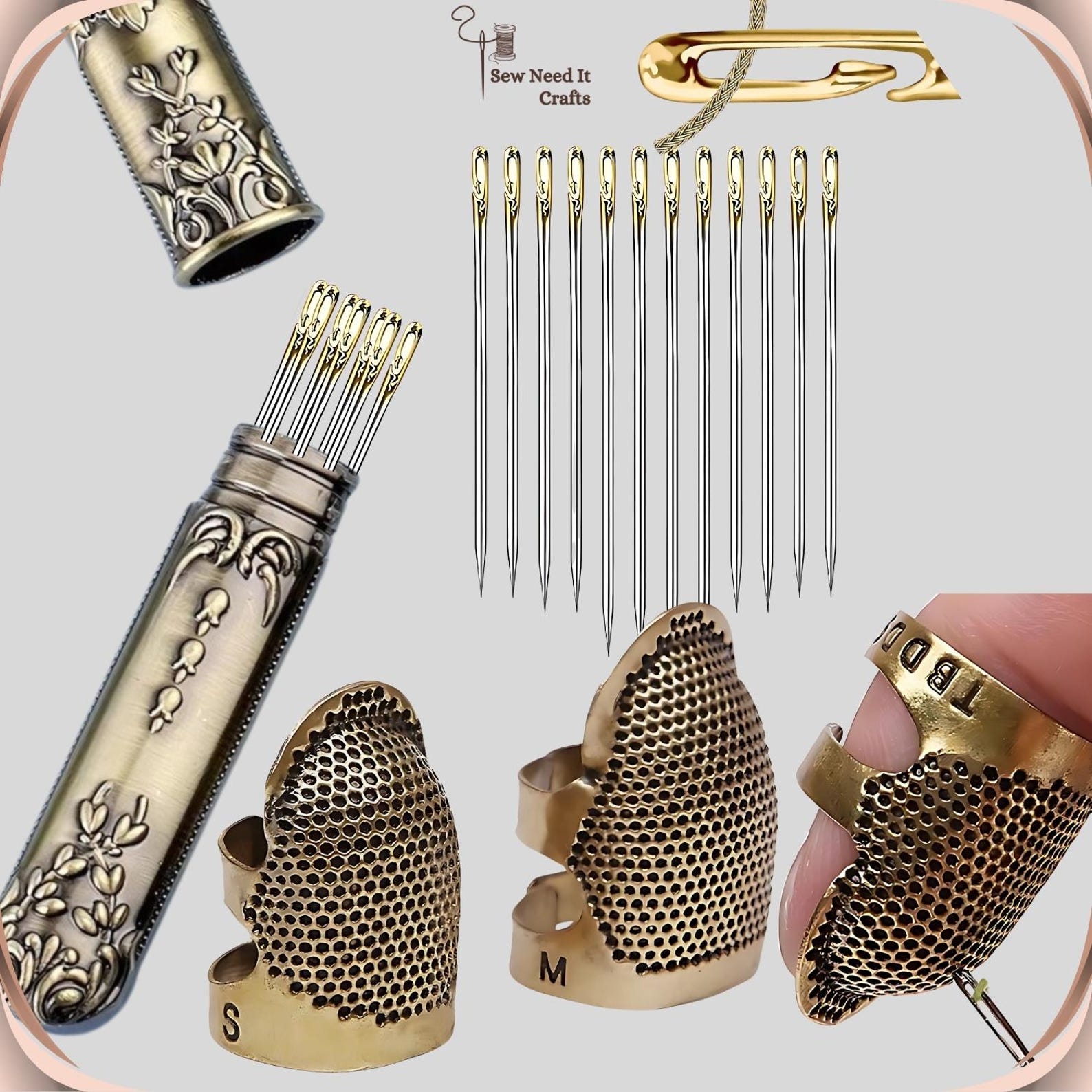 2 Pieces Adjustable Dual Size Sewing Thimbles, 12 Pieces Self Threading ...