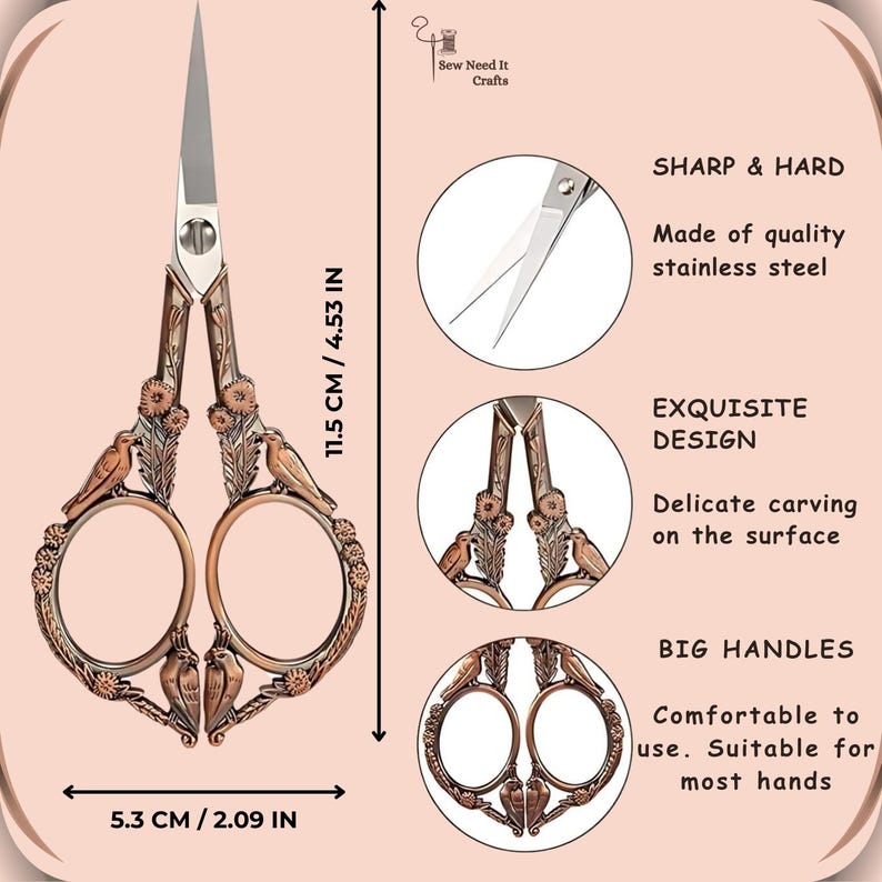 Elegant Metal Engraved Friendly Birds Design Antique Vintage Scissors ...
