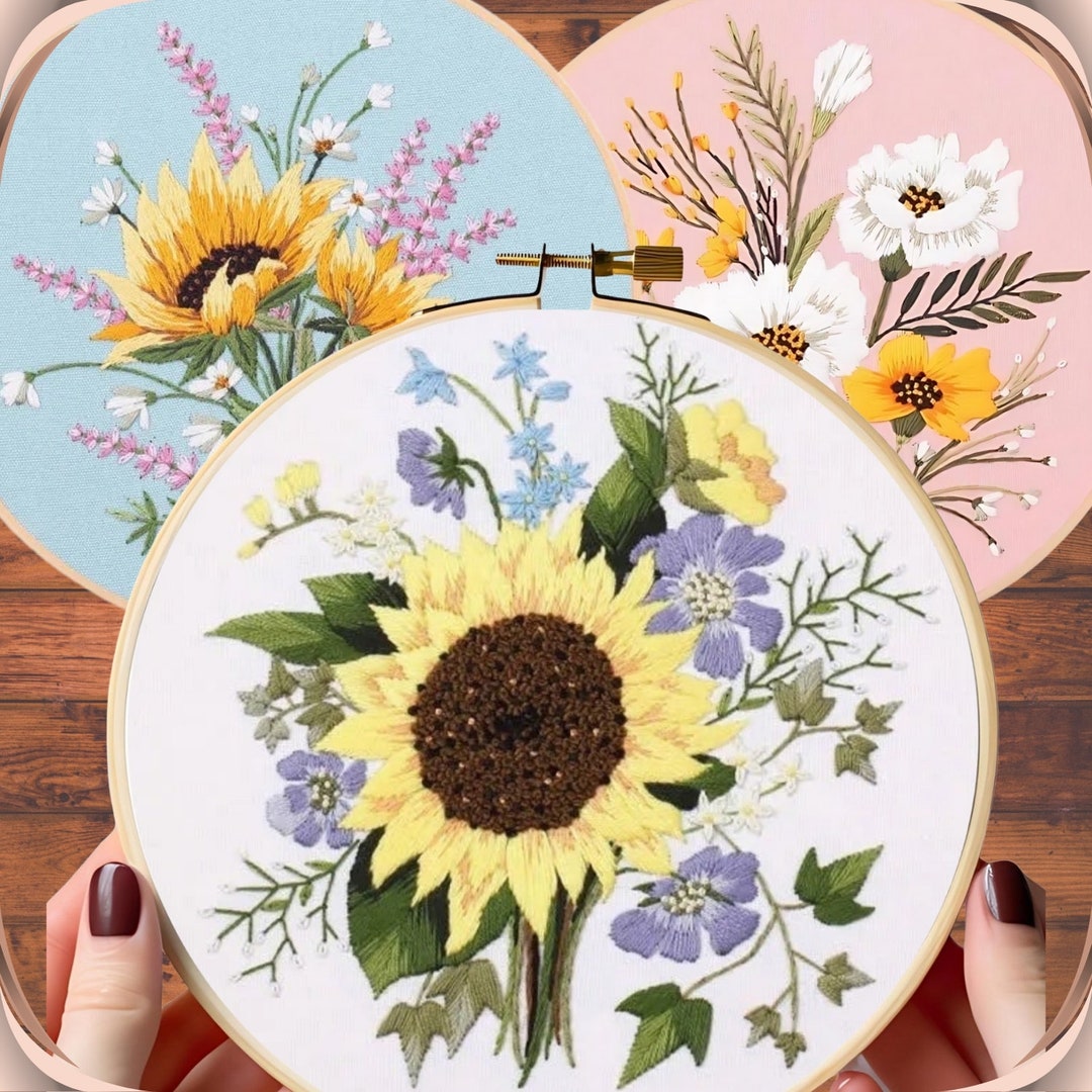 Sunflower Embroidery Kit, DIY Embroidery Kit, Embroidery Kit Flowers ...