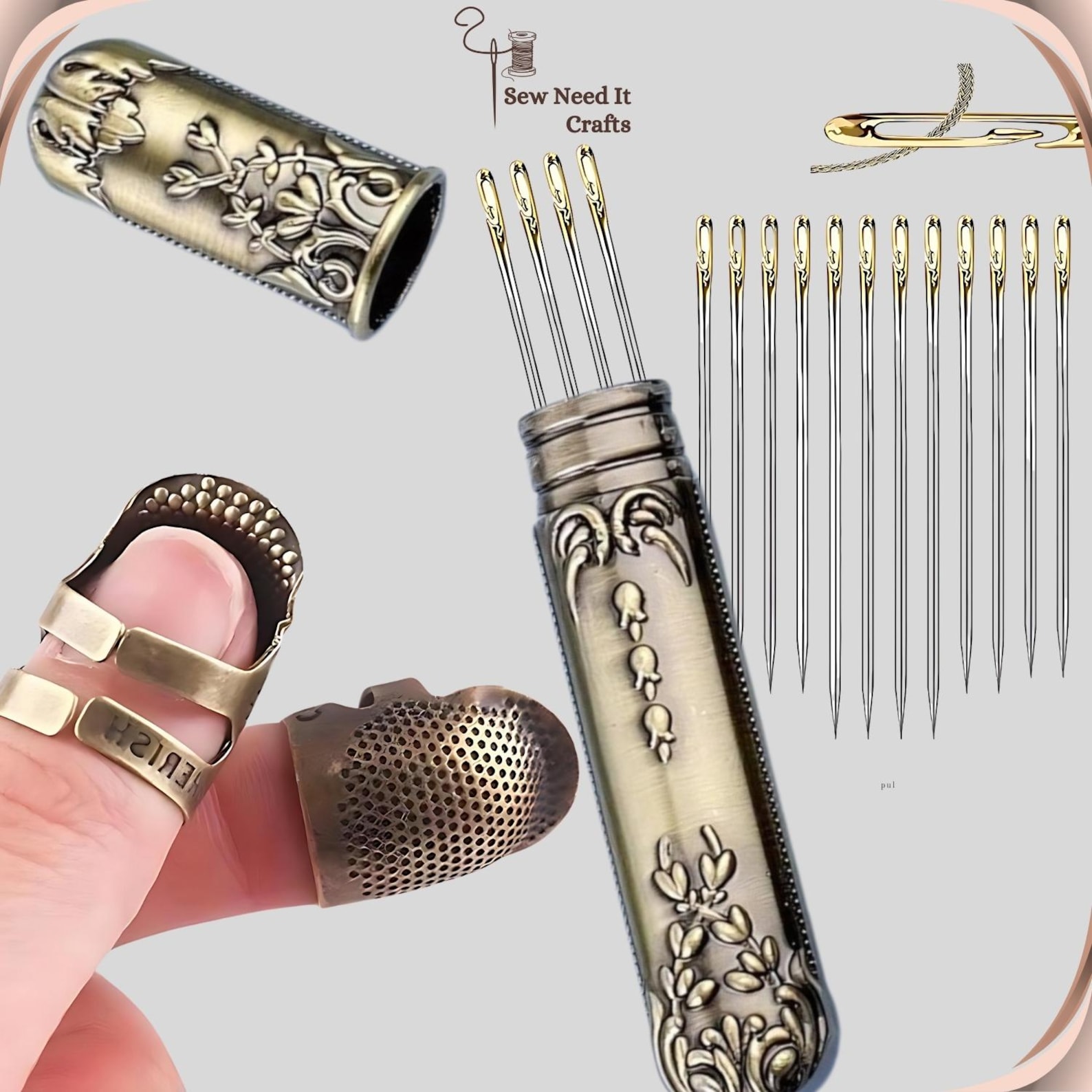 2 Pieces Adjustable Dual Size Sewing Thimbles, 12 Pieces Self Threading ...