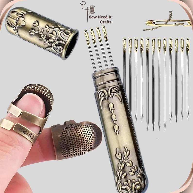 2 Pieces Adjustable Dual Size Sewing Thimbles, 12 Pieces Self Threading ...