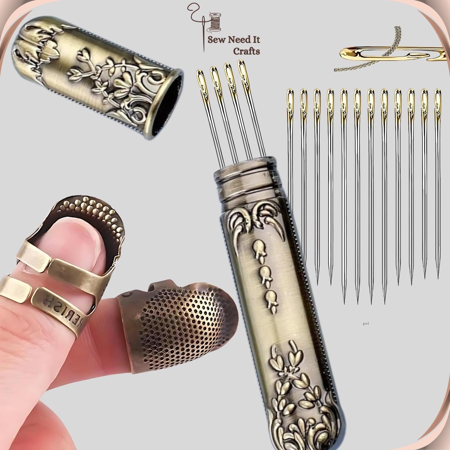 2 Pieces Adjustable Dual Size Sewing Thimbles, 12 Pieces Self Threading ...