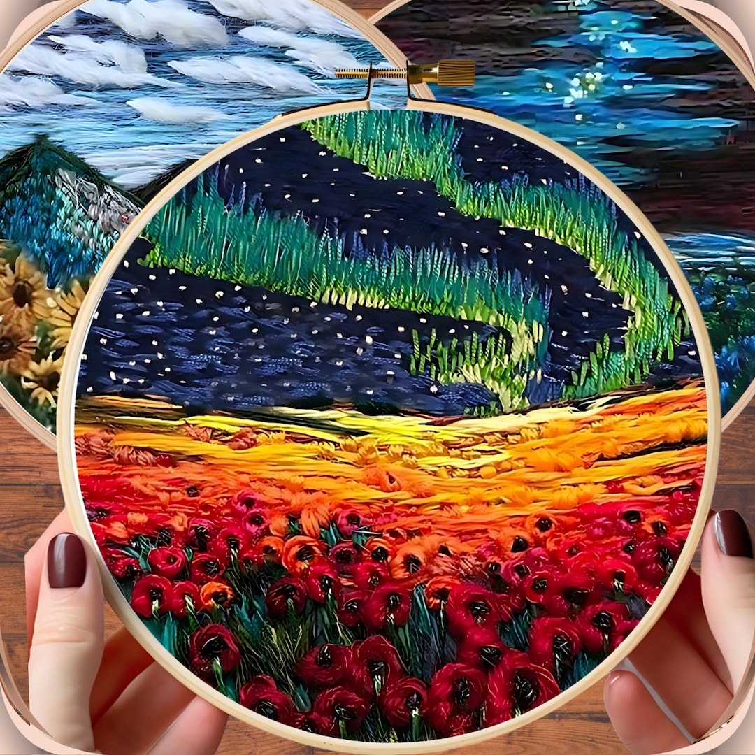 Scenery Flower Embroidery Kit, DIY Embroidery Kit, Embroidery Kit ...