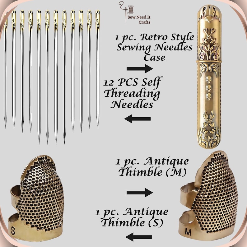 2 Pieces Adjustable Dual Size Sewing Thimbles, 12 Pieces Self Threading ...