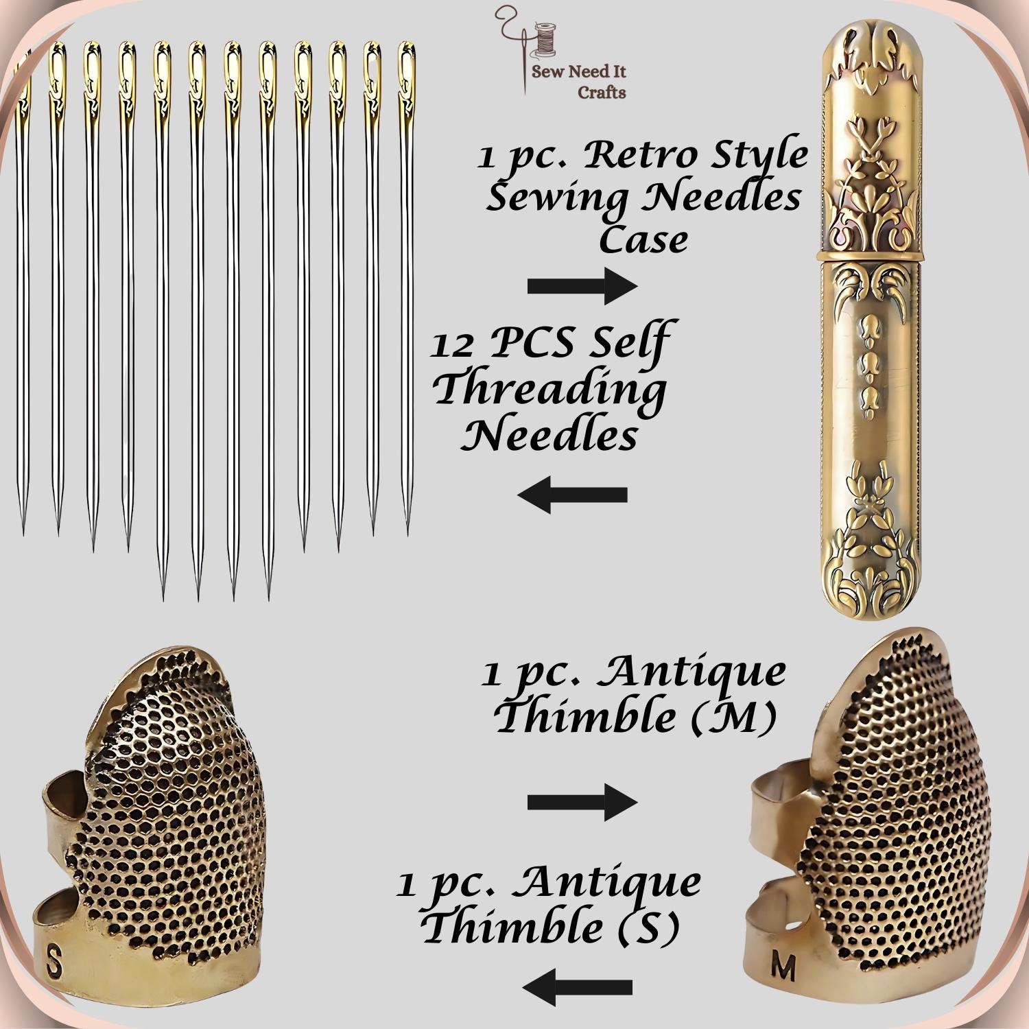 2 Pieces Adjustable Dual Size Sewing Thimbles, 12 Pieces Self Threading ...