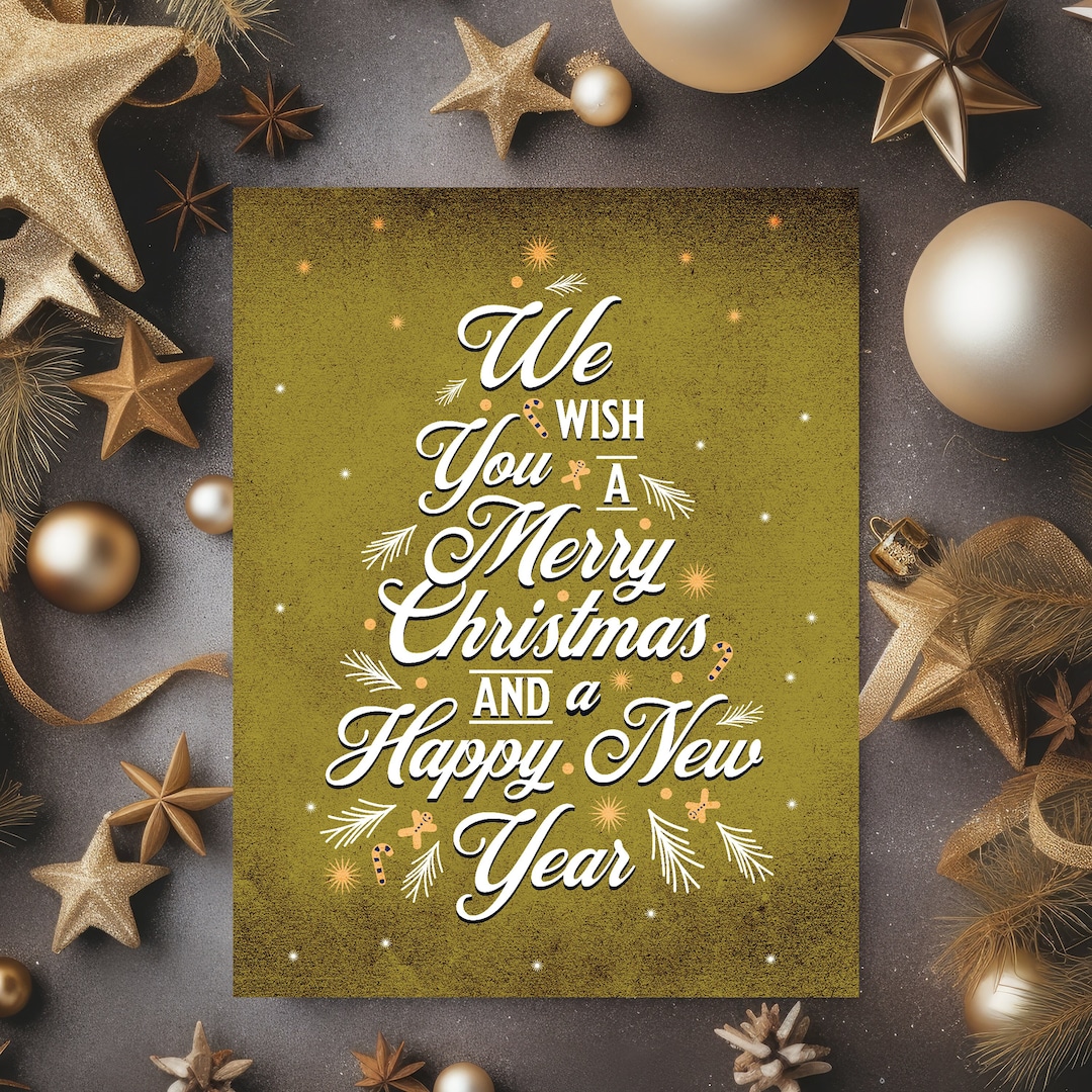 Merry Christmas Happy New Year Greeting Card Yellow Christmas - Etsy