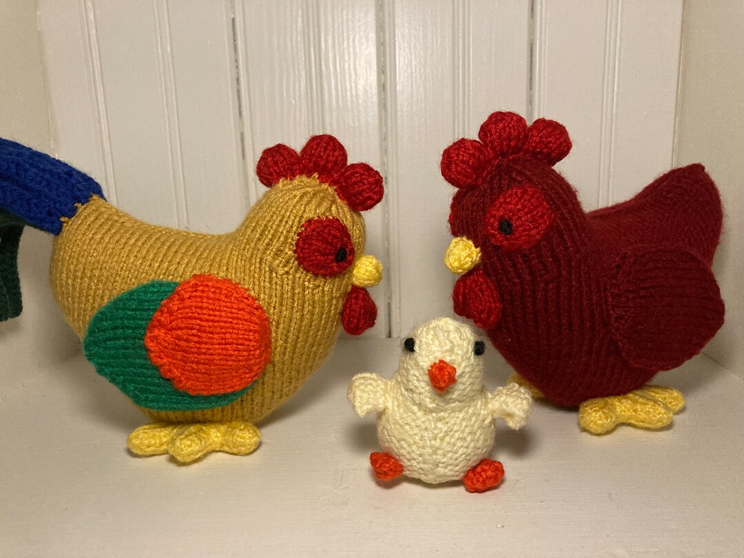 Knitted Chicken Family Handmade Set of Hen, Rooster, and Chick Stuffed ...