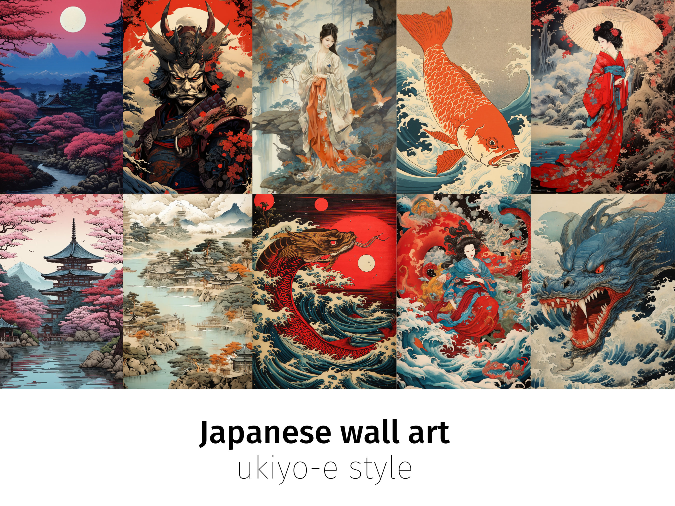 Japanese Wall Art Ukiyo-e Printable Wall Art Set of 10 Prints Anime ...