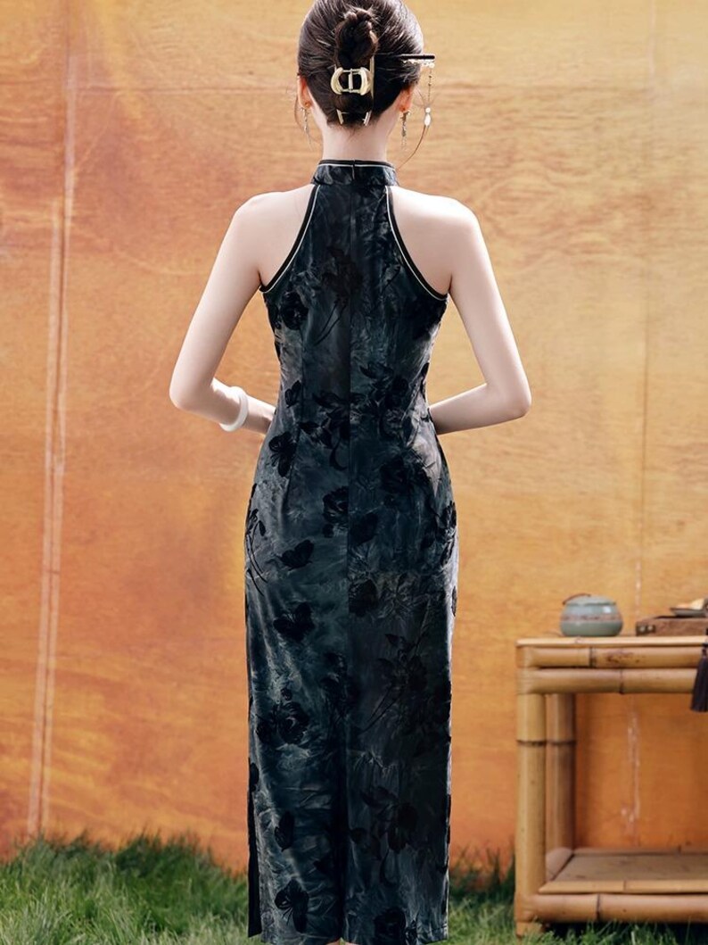 Sleeveless Cheongsam, Blue Tie-dye, Qipao, Traditional Chinese Dress ...