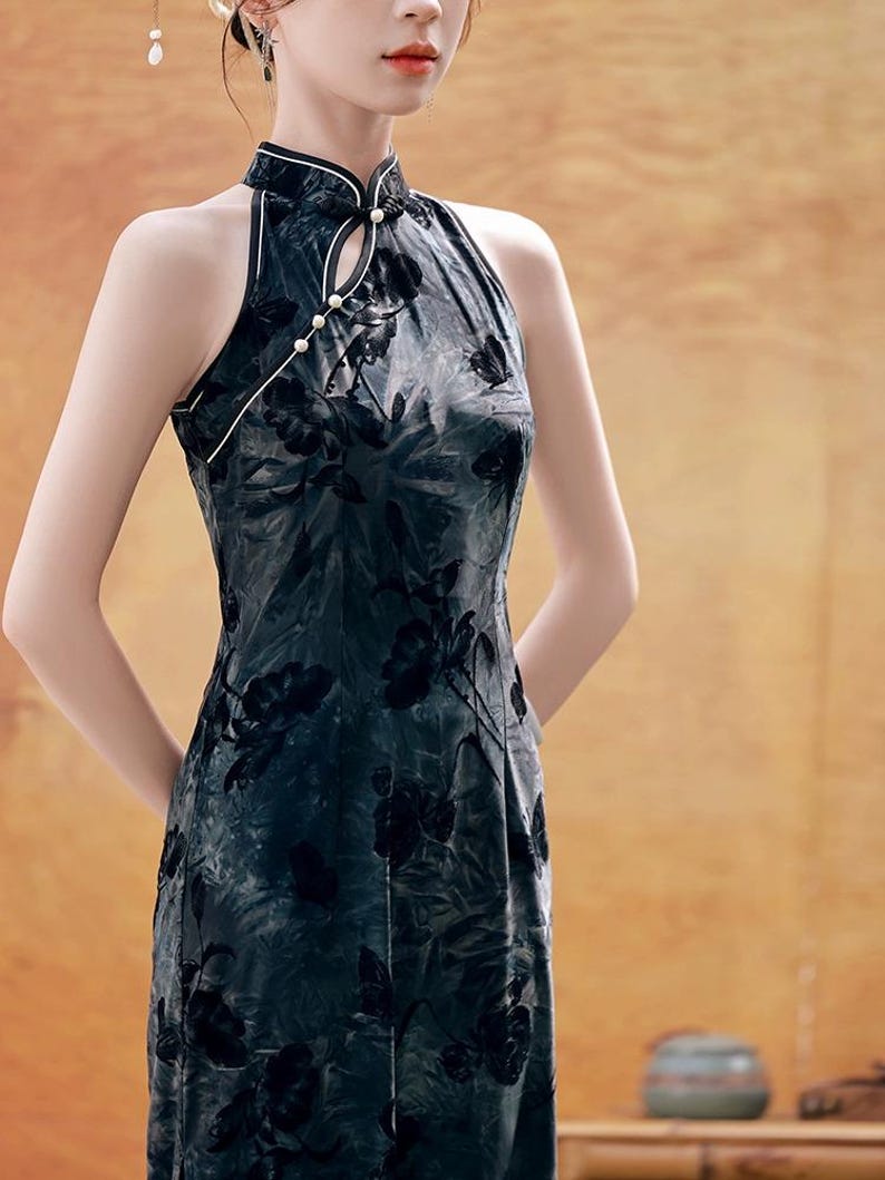 Sleeveless Cheongsam, Blue Tie-dye, Qipao, Traditional Chinese Dress ...