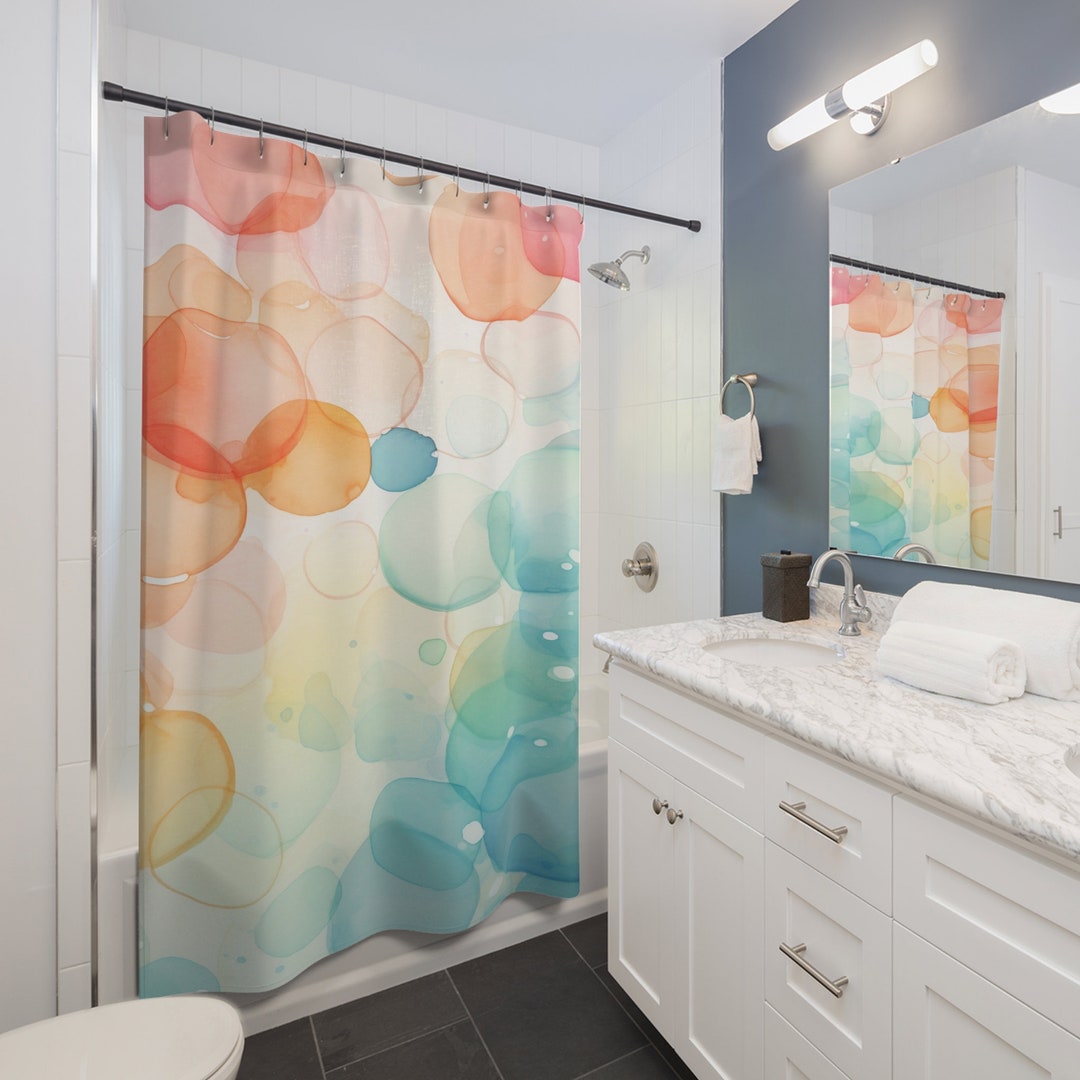Colorful Water Bubble Shower Curtian | Watercolor Bubble Design Shower ...