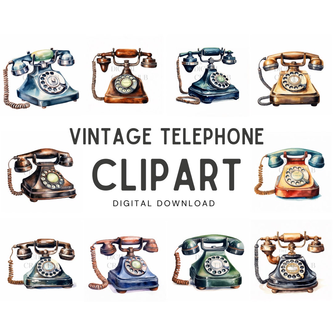 Vintage Telephone Watercolor Clipart - Wedding Invite Card, Digital ...