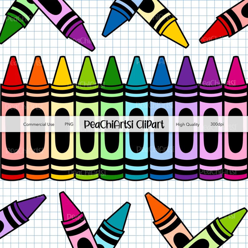 Rainbow Crayon Clipart Set - School Teacher Graphics - Vibrant Crayon ...