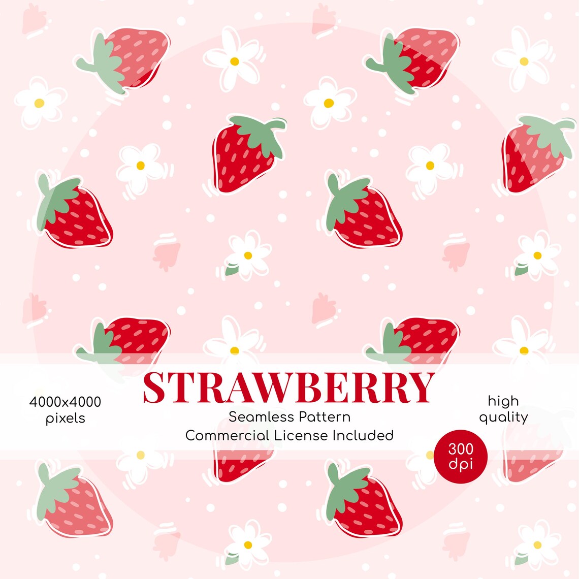 Strawberry Seamless Pattern Design - Cute Spring Berry Fabric Pattern ...