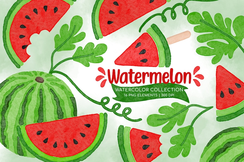 Red Watermelon Clipart Set Cute Watermelon Slice Graphics - Etsy