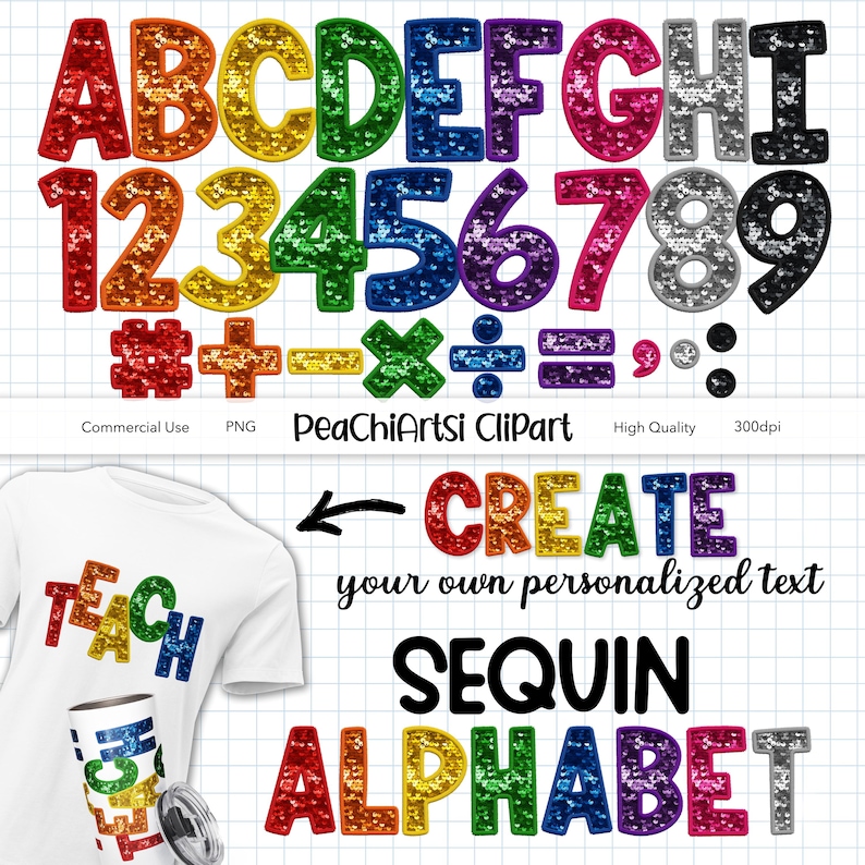 Rainbow Sequin Alphabet PNG – Stitch Faux Embroidery Letters & Numbers ...