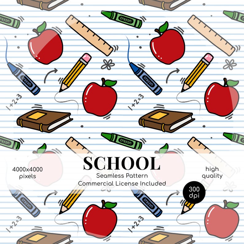 School Teacher Seamless Pattern Design - Educational School Supply ...
