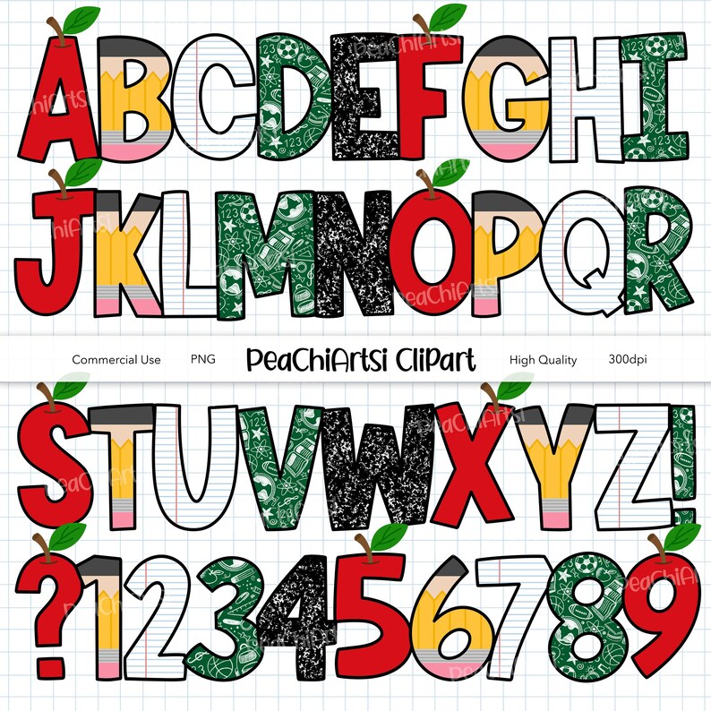 School Alphabet and Numbers Clipart - Bulletin Board Letters - Teacher ...