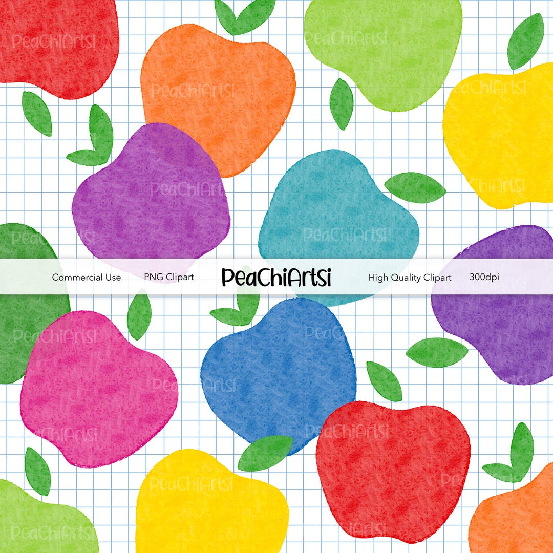 Apple Clipart Set - School Graphic Illustration - Rainbow Hand Drawn ...