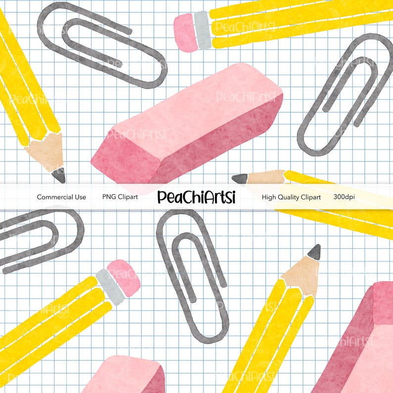 School Clipart Set - Pencil Graphic Illustration - Eraser Hand Drawn ...