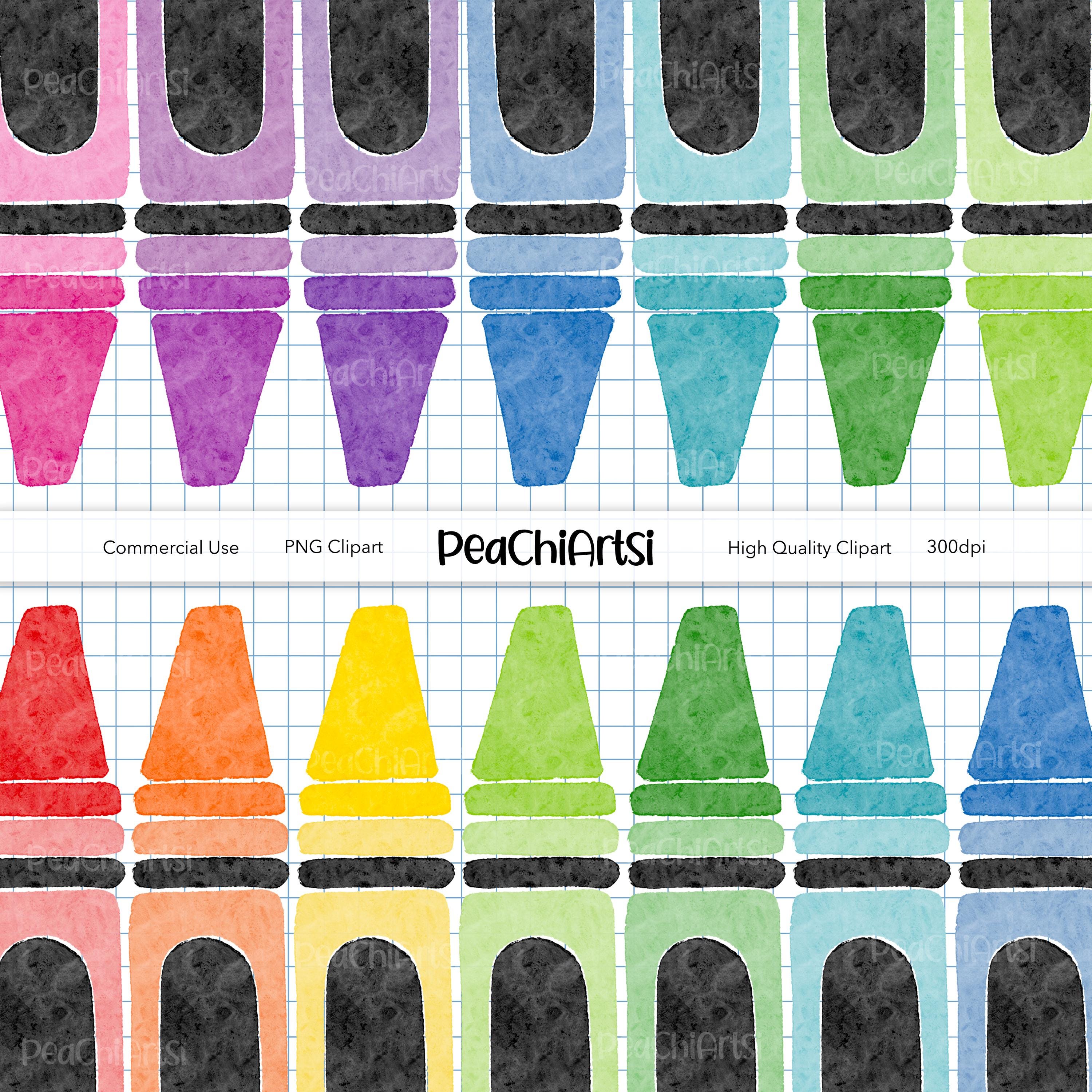 Watercolor Crayon Clipart Set - School Graphic Illustration - Rainbow ...