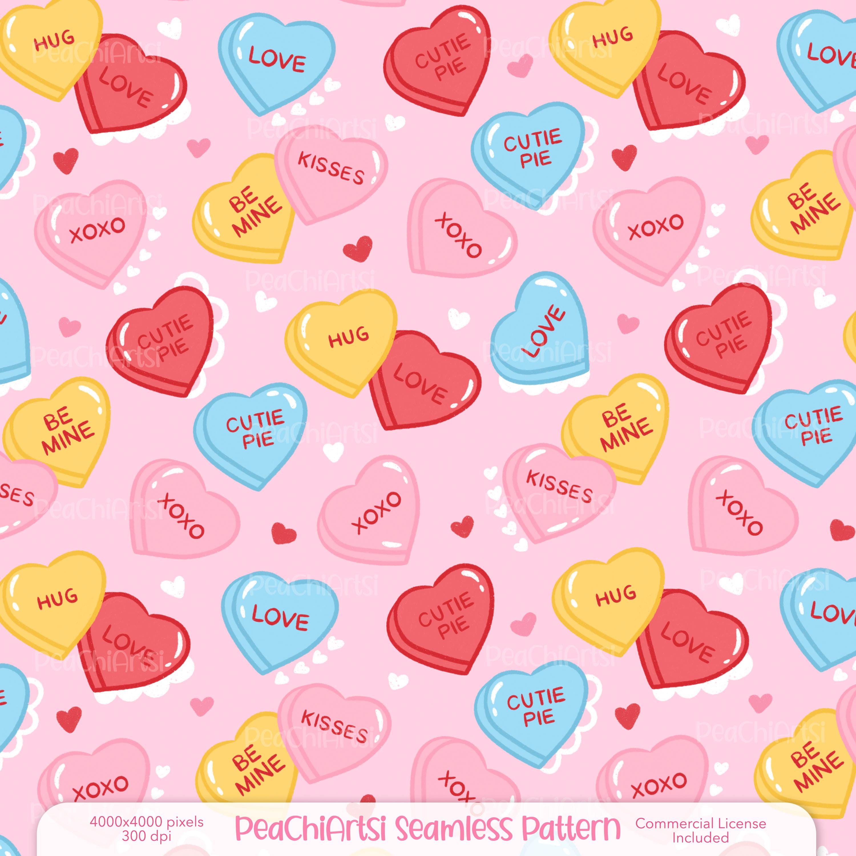 Candy Heart Seamless Pattern - Valentines Day Digital Design ...