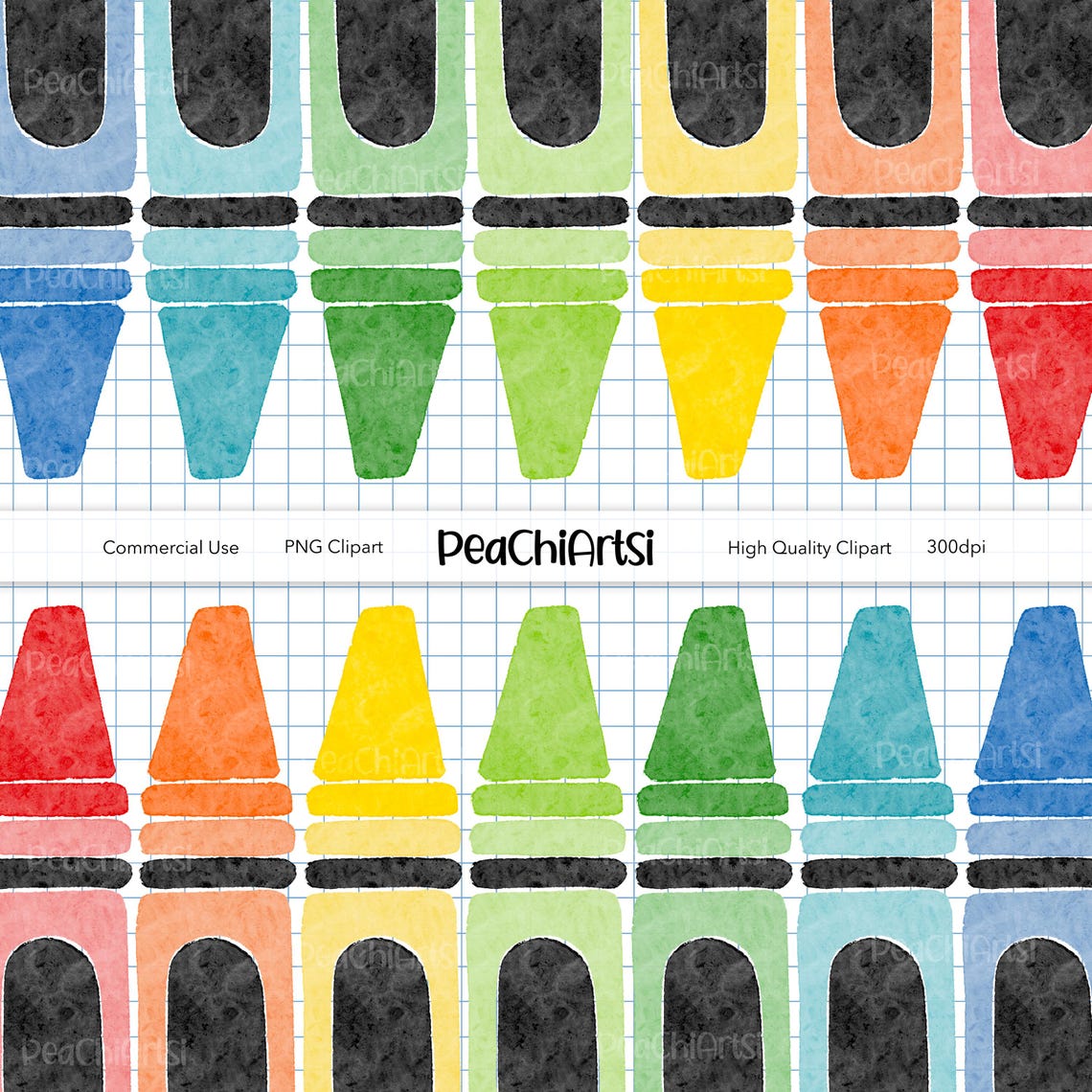 Watercolor Crayon Clipart Set - School Graphic Illustration - Rainbow ...
