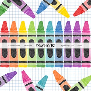 Watercolor Crayon Clipart Set - School Graphic Illustration - Rainbow ...