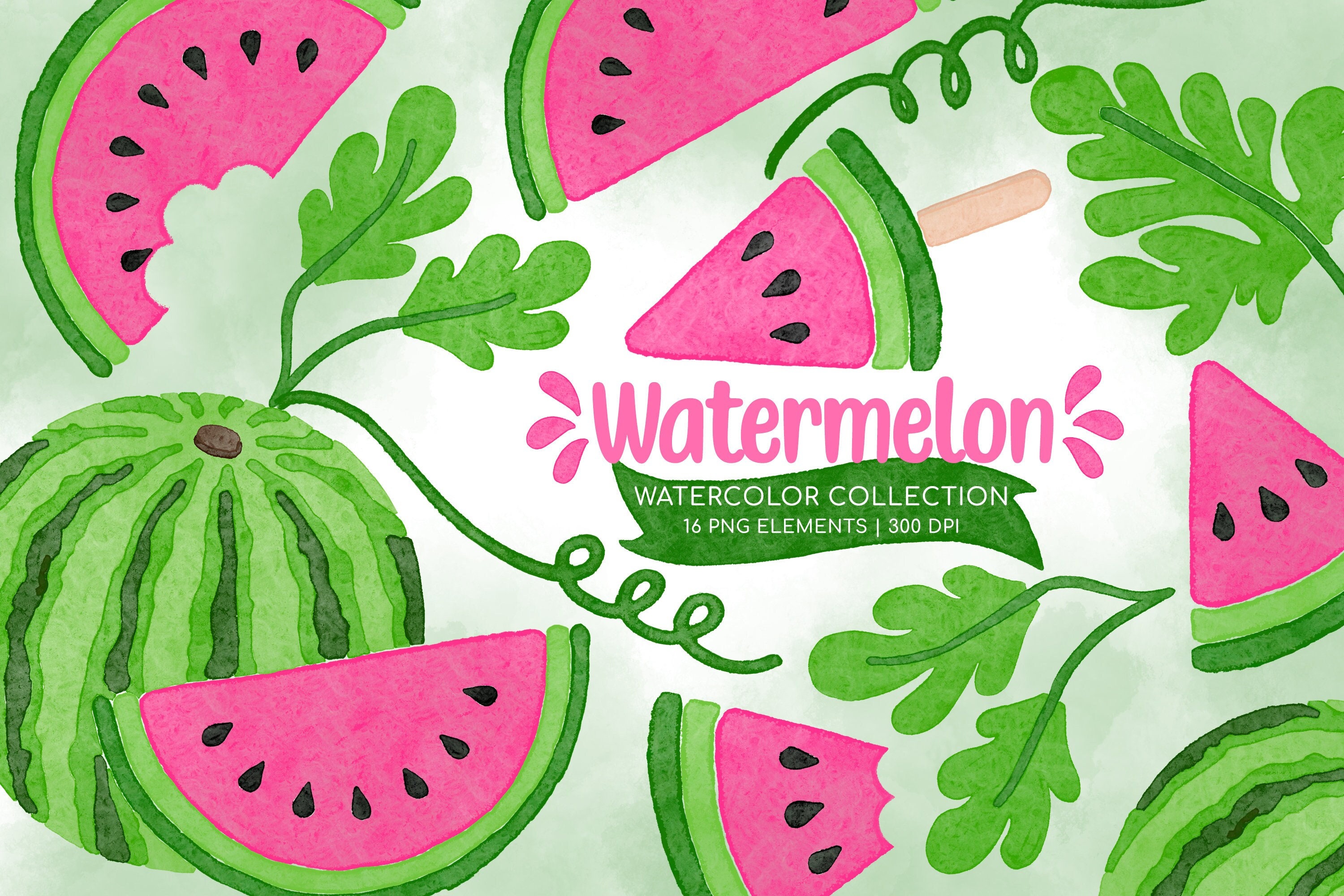 Pink Watermelon Clipart Set - Cute Watermelon Graphics - Watermelon ...